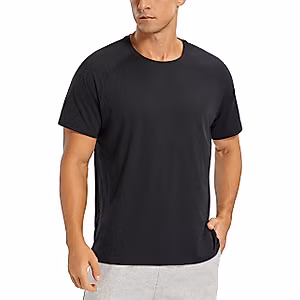 CRZ YOGA Men's Workout Short Sleeve T-Shirt Quick Dry Gym Athletic Running Stretchy Tee Shirts Top Black Medium