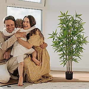 SOFTFLAME 4ft Bamboo Artificial Tree, Faux Bamboo Plant, Real Touch Technology, Artificial Plant with 4 Trunks, Ideal for Home Office Indoor Decoration