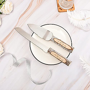 Rustic Wedding Cake Knife and Server Set Natural Wood Handle Cake Cutting Set Christmas Decoration Country Cake Server Set Rustic Wedding Decorations Wedding Gift