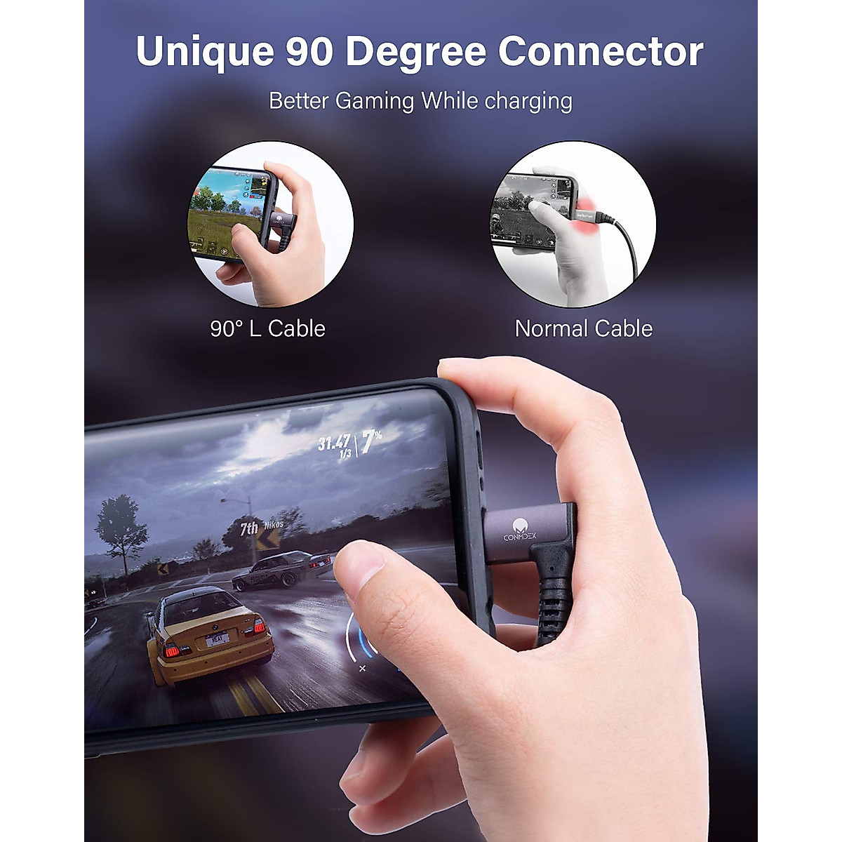 CONMDEX USB C Extension Cable, 5FT/1.5M Right Angle 90 Degree 3.2 Gen2 10Gbps Male to Female Type-C Braided Extender Cord for iPhone 12 Wireless Charger, MacBook Pro, New iPad Pro and More