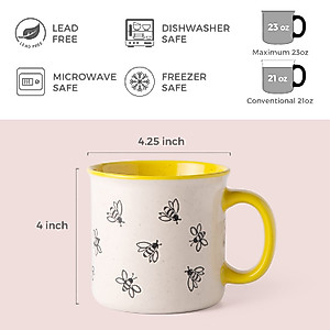 AmorArc 22 OZ Large Ceramic Coffee Mugs, Oversized Soup Cups With Big Handle for Men Women Dad Mom, Big Mug With Textured Bees Patterns for Office & Home -Microwave Safe, 2 Pcs
