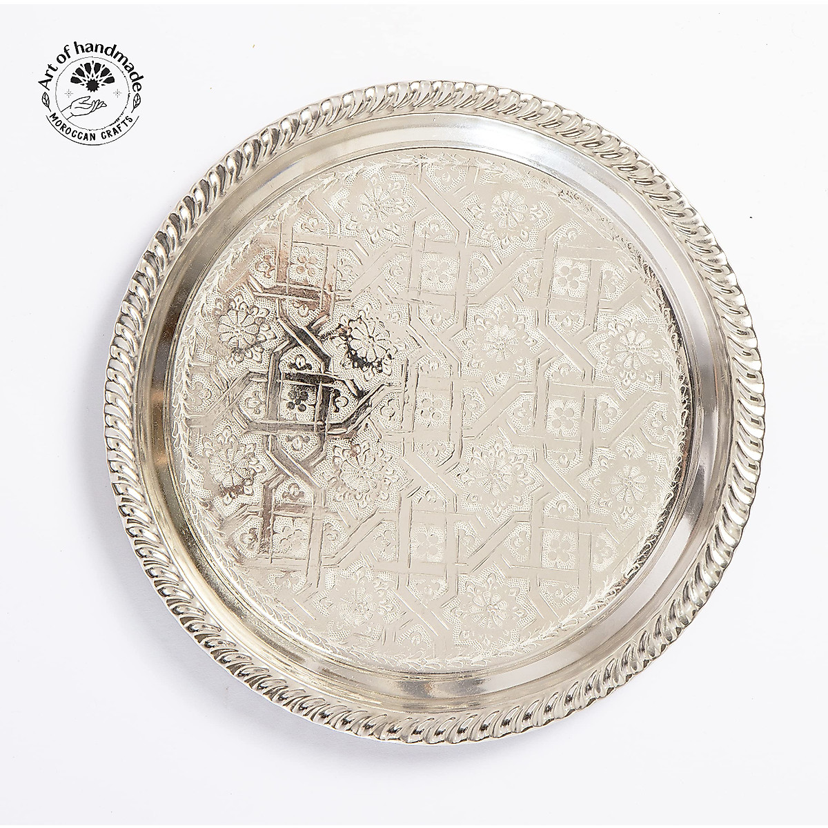 Art Of Handmade Moroccan Tea Tray Serving Cocktail Silver Handmade Fez Small Or Large Round (91113 Inches) (9 Inches)