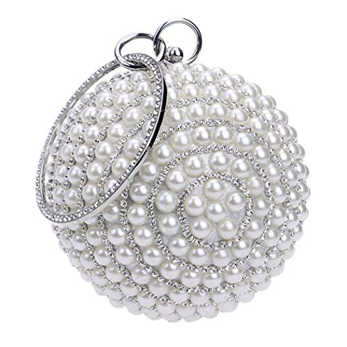 Tngan Womens Evening Bag Round Ball Wedding Handbag Artificial Pearl Purse Silvery