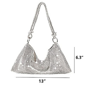 MAUKEN DAOLEN Rhinestone Purse for Women Sparkly Evening Bag Silver Clutch