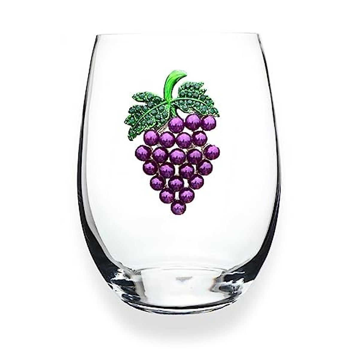 THE QUEENS' JEWELS Purple Grapes Jeweled Stemless Wine Glass, 21 oz. - Unique Gift for Women, Birthday, Cute, Fun, Not Painted, Decorated, Bling, Bedazzled, Rhinestone