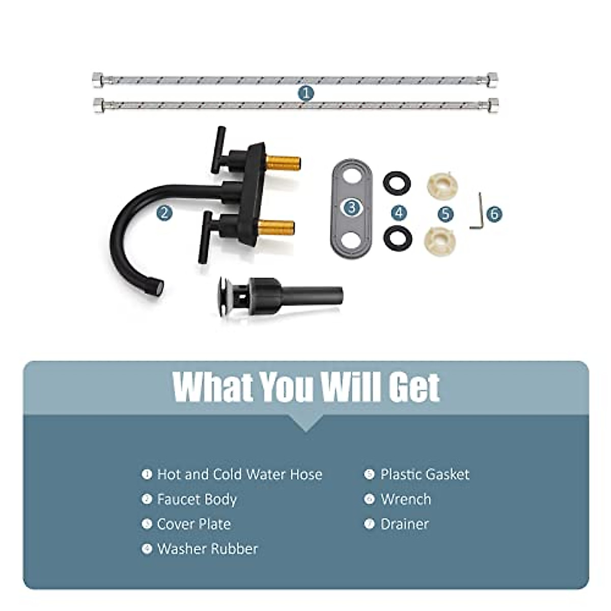 Aolemi 4 Inch Bathroom Faucet 2 Handle Centerset Lavatory Sink Faucet Swivel Spout Deck Mount 2 Hole Stainless Steel Basin Mixer Tap with Pop-up Drain with Overflow Matte Black