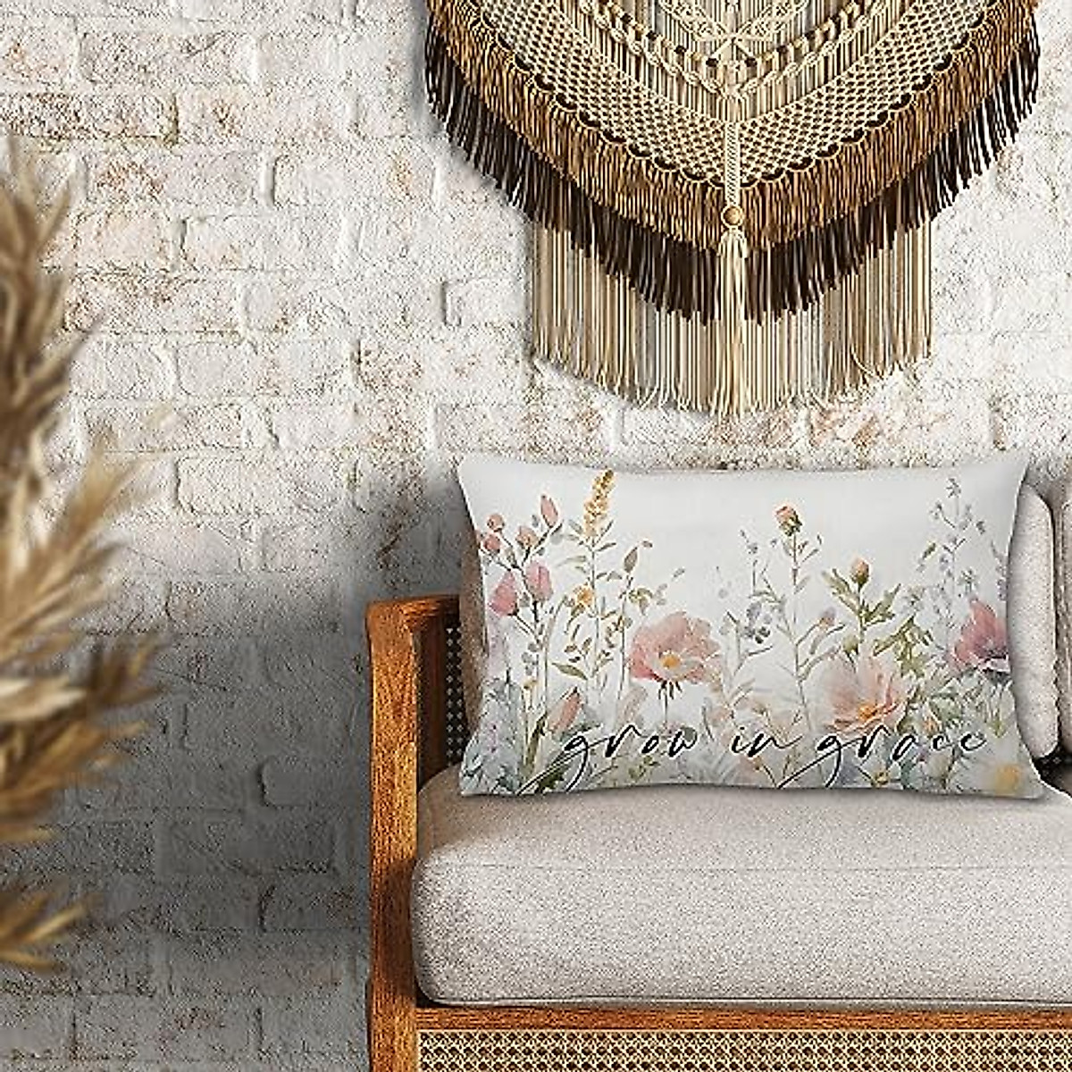 Lacosu Christian Bible Verse Grow in Grace Watercolor Wildflower Throw Pillow Cover Pillowcase for Couch Bed Sofa,12×20 inch,Christian Gifts