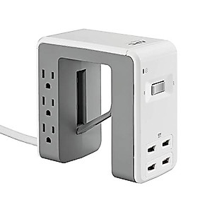 APC Desk Mount Power Station PE6U4W, U-Shaped Surge Protector with USB Ports (4), Desk Clamp, 6 Outlet, 1080 Joules