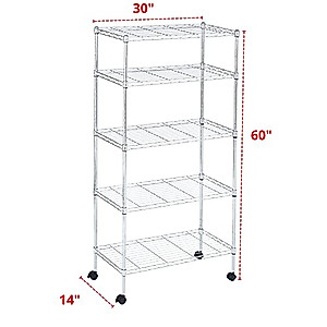 5 Tier Heavy Duty Wire Shelving Unit Storage Rack, Metal Rack Utility Organizers, Organization Units for Products Plant Pantry, Garage, Laundry Racks Durable Shelf Stand 14"W x 30"L x 60"H, Chrome