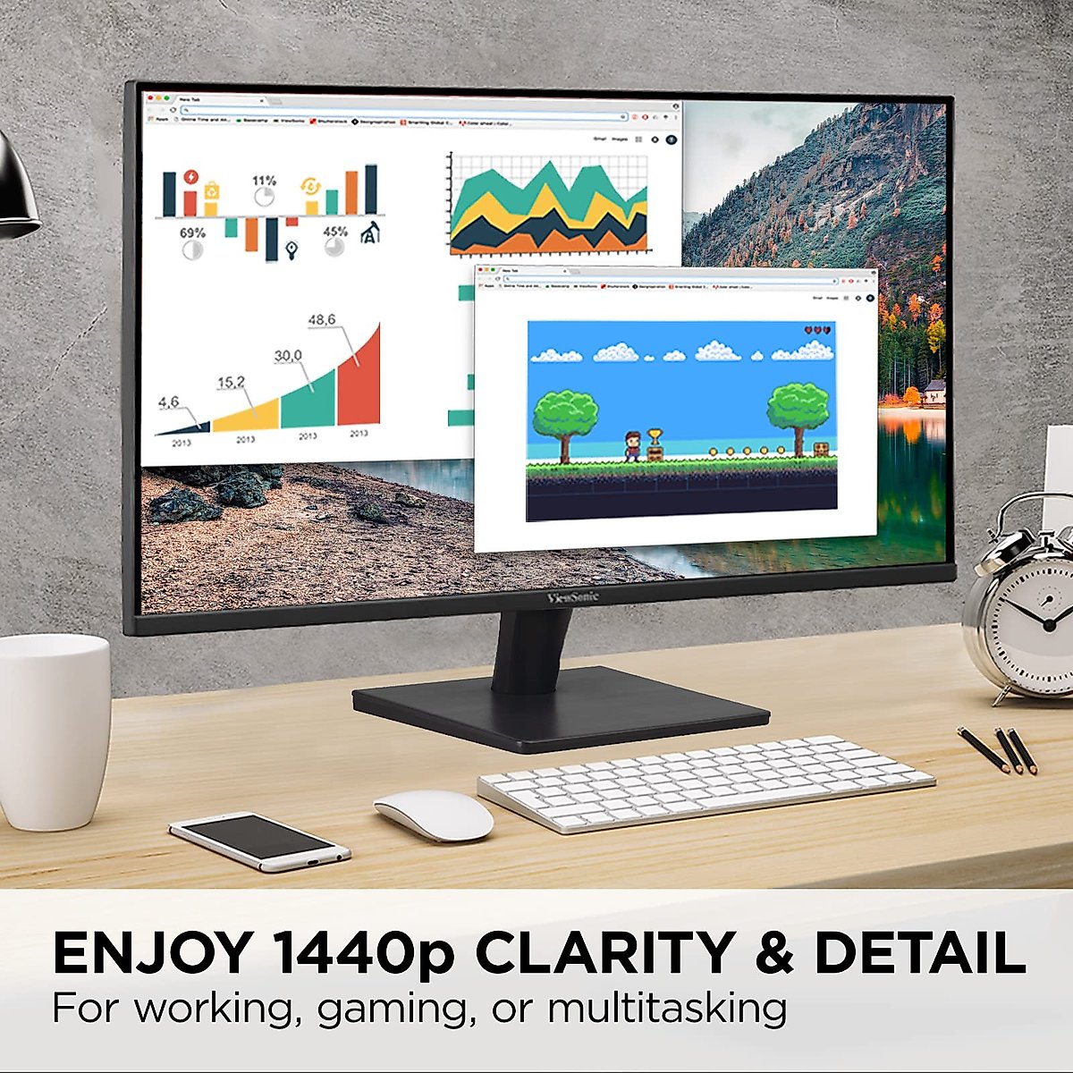 ViewSonic VA2715-2K-MHD 27 Inch 1440p LED Monitor with Adaptive Sync, Ultra-Thin Bezels, HDMI and DisplayPort Inputs for Home and Office, Black
