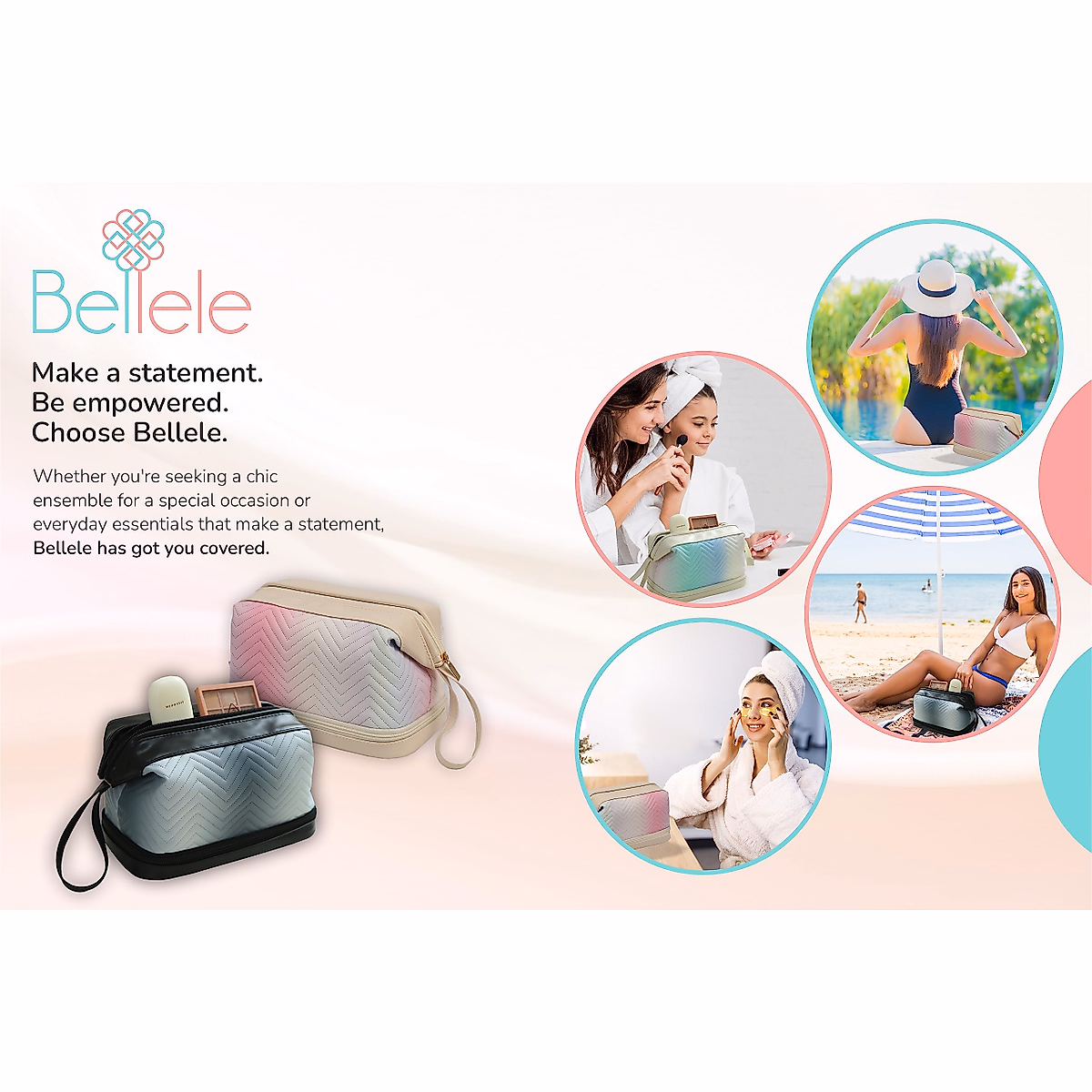 BELLELE Double Layer Cosmetic Bag, Large Makeup Bag, Bag for Women and Girls, Teen Makeup Bag, Gradient Makeup Bag, Cosmetic School Bag, Portable Leather Toiletry Bag-Purple