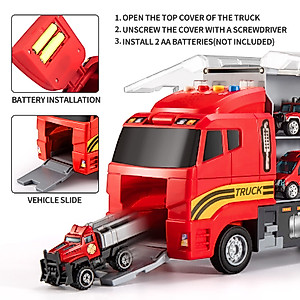 Toddler Toys for 3-9 Years Old Boys Die-cast Emergency Fire Rescue Vehicle Double Side Transport Car Toy Set W/Play Mat, Alloy Metal Fire Truck Gifts for Age 3 4 5 6 Kids Boys Girls Birthday Party