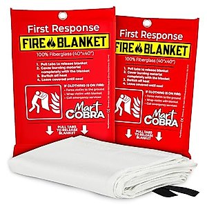 Mart Cobra Emergency Fire Blanket for Home and Kitchen – Easy to Carry 40” x 40” Fire Suppression Blanket Can Fit in Survival Kits & Camping Gears – Made with 100% Fiberglass Fabric – 2-Pack