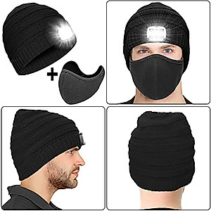 Beanie Winter Hat with Light LED Unique Christmas Hunting Gifts Stocking Stuffers for Men Women Teen Adult Her Black