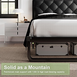 Feonase Twin Bed Frame, Upholstered Platform Bed Frame with Heavy-Duty Steel Slats, Diamond Tufted Headboard, 12" Storage Space, No Box Spring Needed, Noise Free, Easy Assembly, Black