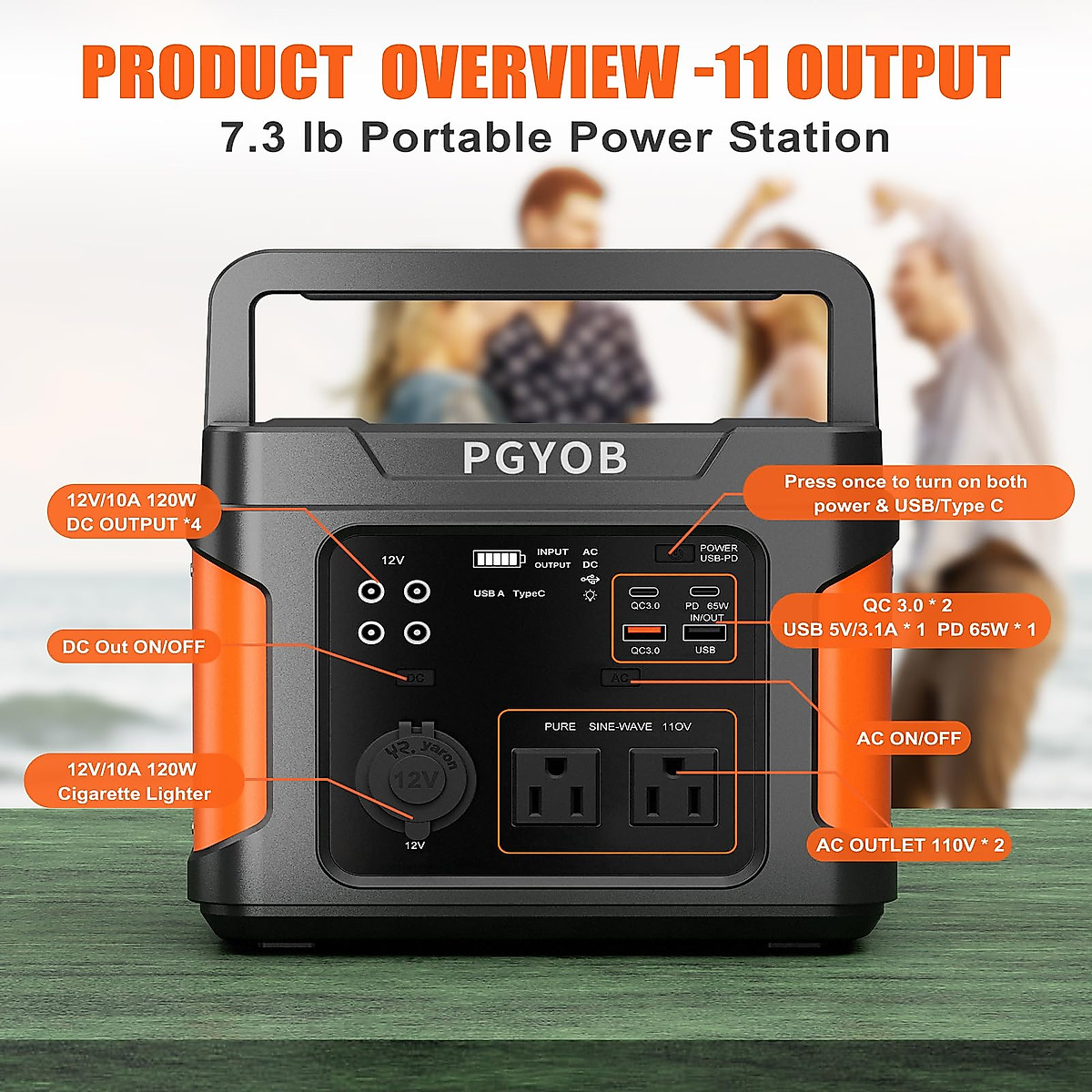 PGYOB 400W Portable Power Station, 296Wh Outdoor Solar Generator Backup Ternary Battery Pure Sine Wave Power Pack with AC/DC Outlet, PD 65W USB-C Outlet for Home, Camping, RV, Blackout, CPAP