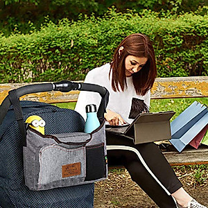 Baby Stroller Organizer, Hanging Stroller Caddy with Insulated Cup Holders, Stroller Pouch Organizer with Shoulder Strap, Universal Diaper Storage Bag for Stroller Wheelchair