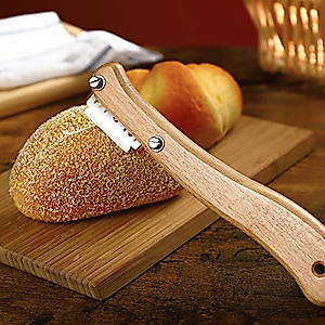 Healeved Van with Wooden Handle, Bread Baker Turning Tool, Bread Slicer Cake Cutter, Dough Maker Cutting Tool, Acid Dough Bread Knife with Plastic Protector Cover 5 Blades
