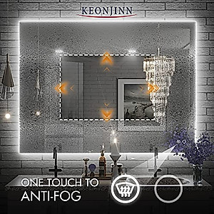 Keonjinn 40 x 32 Inch LED Bathroom Mirror with Lights Acrylic Backlit Vanity Mirror Anti-Fog Lighted Bathroom Mirror for Wall CRI90 High Definition Dimmable Large Makeup Mirror(Horizontal/Vertical)