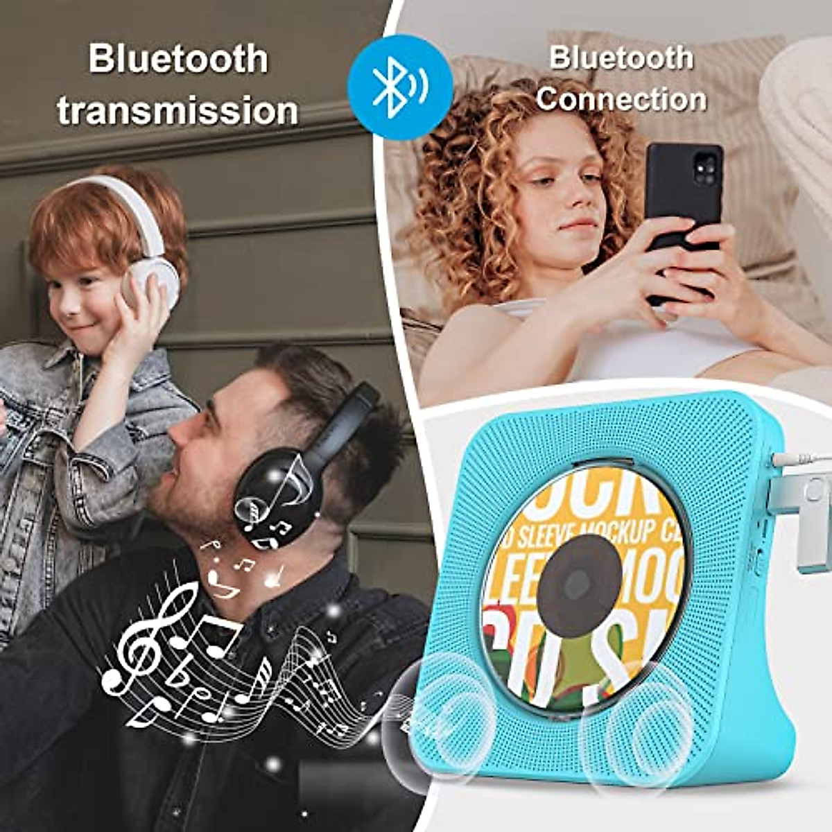 Weeuus CD Player Portable with Bluetooth,Desktop CD Player with Remote Control,Kids,Kpop,Dual Stereo Speaker,Dust Cover, FM Radio, LED Screen,3.5mm Jack AUX Input Output,Blue