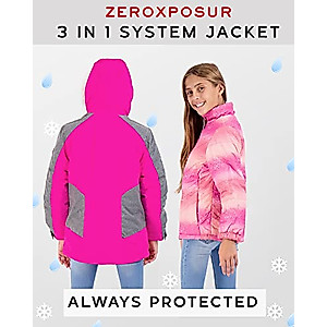 ZeroXposur Big Girls 3-in-1 System Jacket with Detachable Inner Shell - Girls Winter Coats (X-Large, Lollipop)