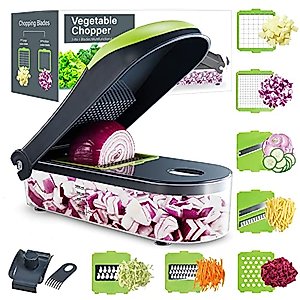Kitexpert Vegetable Chopper, Onion Chopper Dicer Veggie Chopper with 7 Blades and Container, 7-in-1 Spiralizer Chopper Vegetable Cutter, Kitchen Vegetable Slicer Dicer Cutter Food Chopper (Grey)