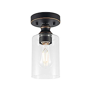 YaoKuem Semi Flush Mount Ceiling Light Fixture, E26 Medium Base, Metal Housing with Clear Glass, Bulbs NOT Included, 2-Pack