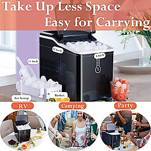 Vestynska 26lbs Ice Maker Countertop, Portable Machine, Self-Cleaning, 9 Cubes Ready in 8 Mins, Mini 1.5L Capacity, Compact Electric Maker, Scoop & Basket, Bullet-Shape, for Camping/RV/Party Black