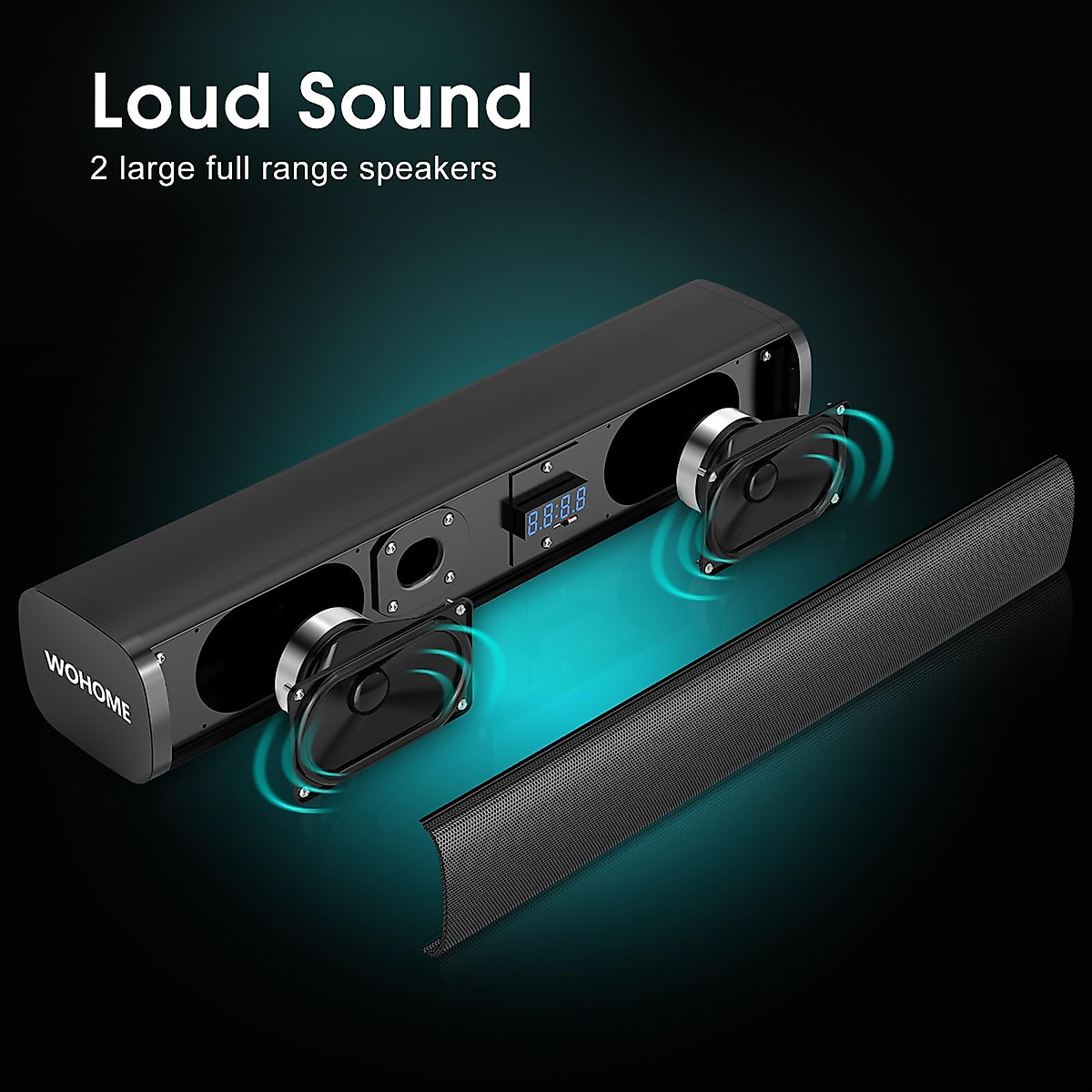 Wohome 2.1ch Small Sound Bars for TV with 6 Levels Voice Enhancement, Built-in Subwoofer, 16 Inches Bluetooth Soundbar Speakers with Optical/AUX/USB Connection, S100