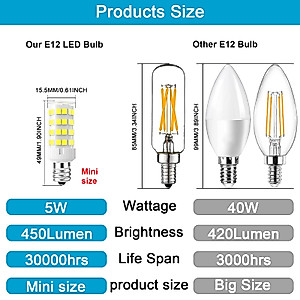 E12 LED Bulb 5W Equivalent to 40W C7 Replacement Bulbs Clear Type B Candelabra Base Bulbrite Daylight White 6000K Non-Dimmable (2-Pack)