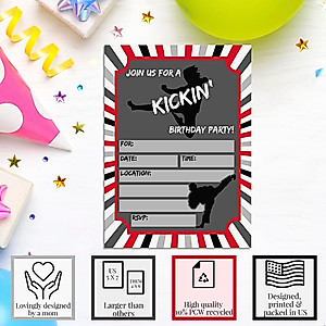 Karate, Tae Kwon Do, Martial Arts Birthday Party Invitations, 20 5x7 Fill In Cards with Twenty White Envelopes by AmandaCreation