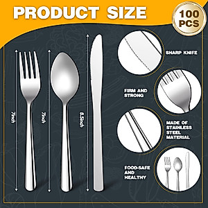 BBTO 100 Pcs Silverware Set for 33 Stainless Steel Flatware Set Mirror Polished Kitchen Utensils Cutlery Set with Square Edge Include 33 Knife 34 Fork 33 Spoon Tableware Set for Home, Dishwasher Safe