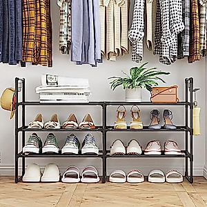 Fixwal Shoe Rack for Closet, Black, 4 Tiers, Shoe Organizer for Closet, Metal Shoe Storage for Entryway, Bedroom Closet