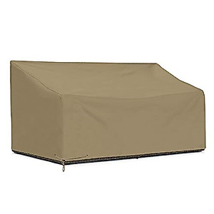 SunPatio Outdoor Loveseat Cover, Patio Heavy Duty Waterproof Deep Sofa Cover with Sealed Seam, Patio Furniture Cover, 80''L x 39''W x 32''/22''H, FadeStop Material, All Weather Protection, Taupe