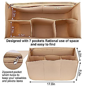 AIERSA Rubber Beach Bag Organizer Compatible with Bogg Bag/Simply Southern Tote, Felt Insert Divider Pouch with Zipper for Bogg Bags Accessories, with 7 Pocekets, Only for Original X Large Size -Beige