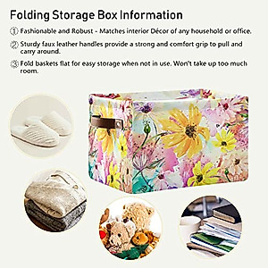 Kigai Colorful Flowers Storage Basket with Handles Collapsible Storage Bins Canvas Fabric Storage Organizer for Shelves Closet Bedroom Living Room 2Pack