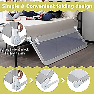 INFANS Bed Rails for Toddlers, Foldable Safety Baby Crib Rail Fit for Kids Twin, Extra Long Swing Down Bed Guardrail for Convertible Crib, Queen & King Mattress, Side Bed Guard(1 Pack, Light Grey)
