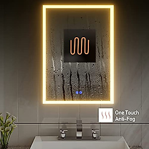 LALAHOO 20" x 28" Medicine Cabinet,LED Bathroom Medicine Cabinet with Outlet, Metal Wall Mounted Bathroom Cabinet with 3 Tier Storage Shelves, 3 Color Temperature Light