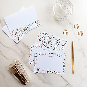 Gooji 4x6 Blossom Floral Thank You Cards with Envelopes 20 Pack, Bohemian Thank You Cards, Bridal Thank You Cards Floral, Girl Scout Thank You Notes, Pink