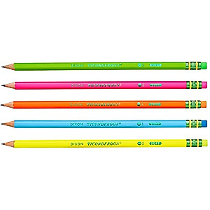 Ticonderoga Wood-Cased Pencils, #2 HB Soft, Pre-Sharpened, Neon, 10 Count (X13810)