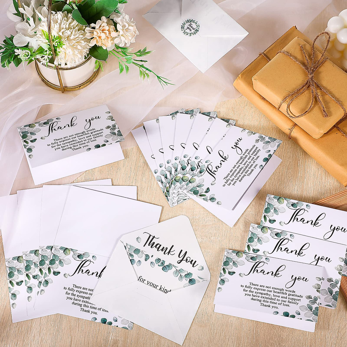 Marspark 25 Pack Thank You Sympathy Cards Funeral Thank You Cards with Envelopes and Message Memorial Card with Sticker Bereavement Card for Family Friends Loved Ones Celebration of Life (Leaves)