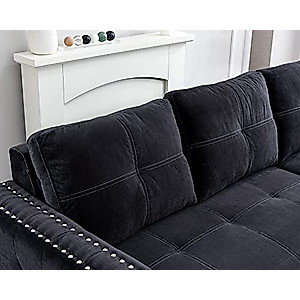 Tmosi Couch with Pull Out Bed, Sleeper Sectional L Shaped Velvet Sofa, 2 Seats Sofa with Reversible Storage Chaise, for Living Room Furniture Set (Black)