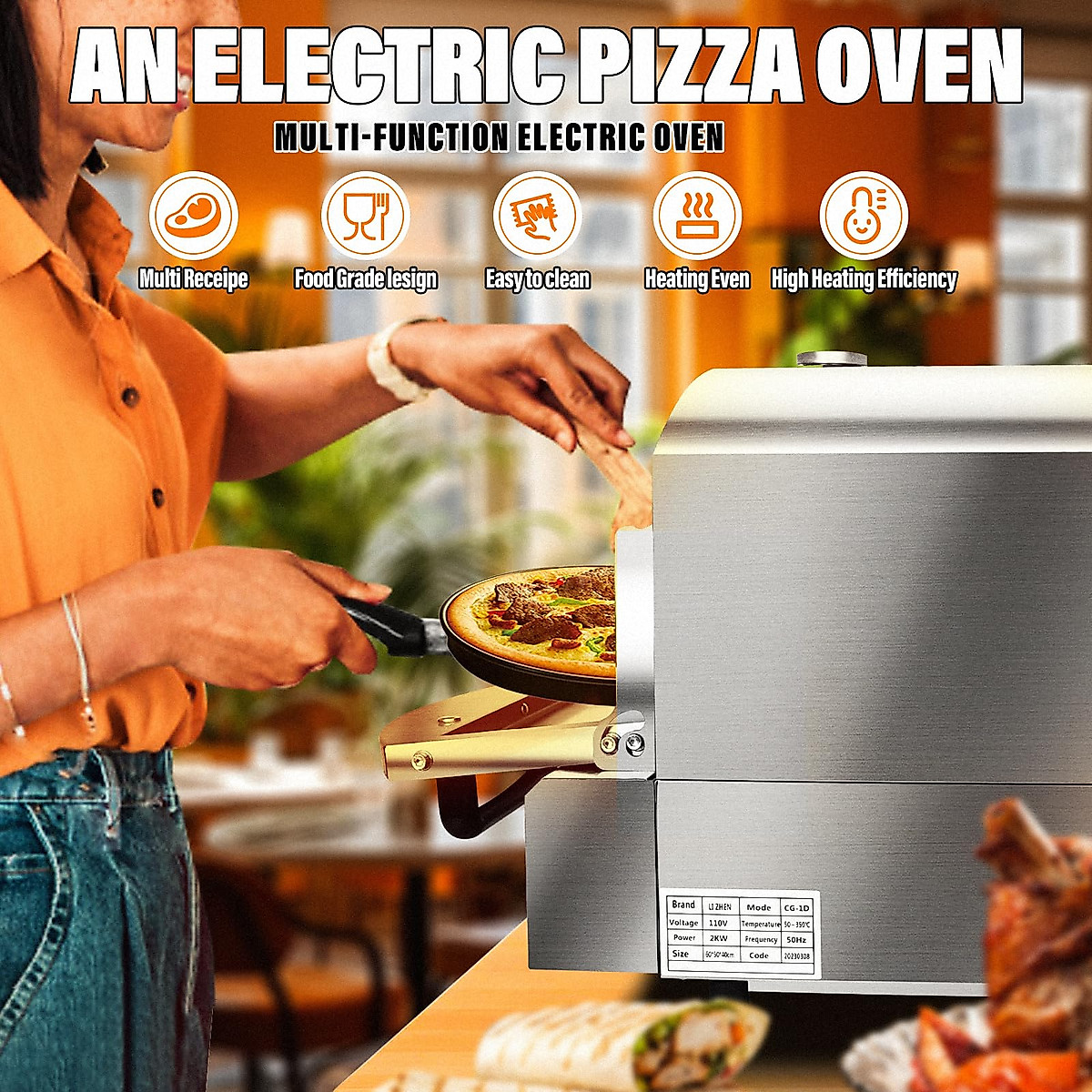 Portable Pizza Oven |Countertop Electric Pizza Maker |Outdoor Pizza Grill|Stainless Steel 1800W Power|Double Layer with 14in Pizza Stone|For Commercial&Kitchen|