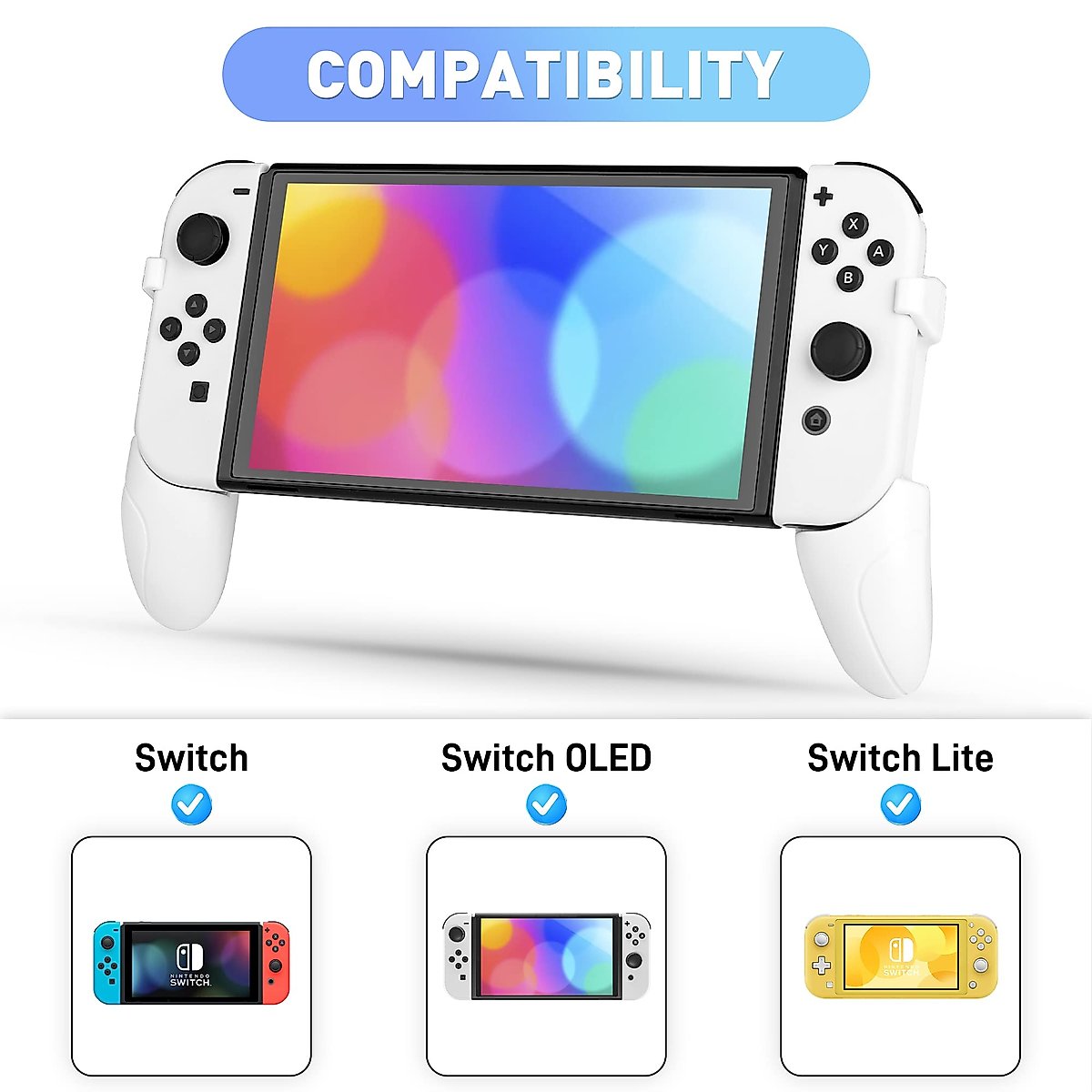 FANPL Multi-function Adjustable Grip for Nintendo Switch & Switch OLED Controller and Joycon, Ergonomic Handle Grip Comfortable, Foldable, Standable, Accessories with 8 Thumb Caps 2 Game Card Slots
