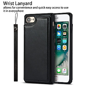 Cavor for iPhone 8 iPhone SE Case Wallet with Card Holder,Wallet Case with Card Holders for iPhone 7 Phone Case,[with Strap] PU Leather Shockproof Cover for iPhone 7/SE2022/SE2020- Macaron Black