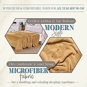 Elegant Comfort Luxury Velvety Feel Blanket, All-Season Lightweight Blanket, Ultra Plush, Soft, Cozy-Fuzzy Flannel Fleece for Couch, Sofa, Bed, Travel, Solid Design, King/California King, Gold-Yellow