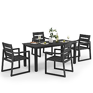 Cozyman HDPS Outdoor Patio Dining Set, 5-Piece, All Weather Outdoor Table and Chairs, Resin Outdoor Kitchen Furniture Dining Sets for Outdoor Indoor, Patio, Lawn, Garden, and Backyard, Black
