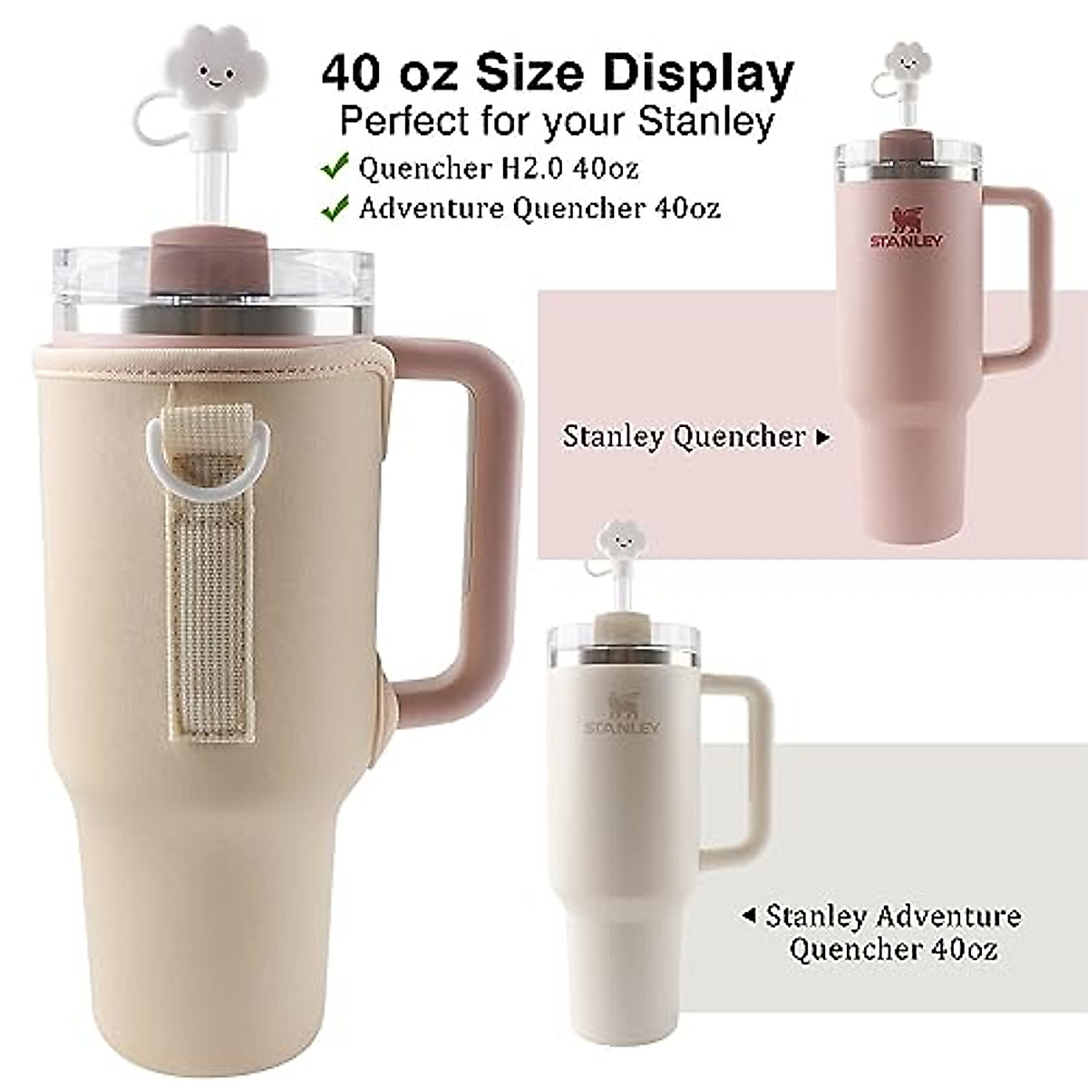 Stanley Cup Holder with Adjustable Shoulder Strap, Stanley Carrier Bag for 40oz Adventure Quencher & H2.0 Flowstate Tumbler with Handle, 40 Oz Tumbler Accessories Sleeve, Stanley Carrying Strap