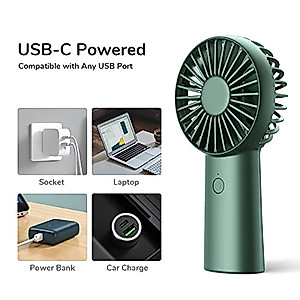 JISULIFE Handheld Fan, 4000mAh Portable Hand Fan, Mini Personal Rechargeable Hand Held Fan, Max 16Hrs Battery Operated USB Small Fan with 3 Speeds for Outdoor Travel Commute Office Women Men-Green