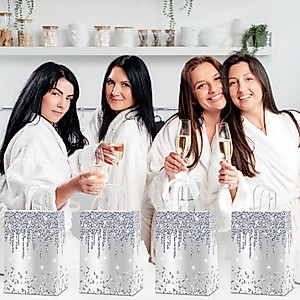 12Pcs Silver Glitter Gift Bags Glitter Diamond Goodie Bag Happy Birthday Treat Bag Diamond Silver Candy Bags Supply for Wedding Bridal Baby Shower Holiday Party Favors Decoration 4.7*3.15*8inch